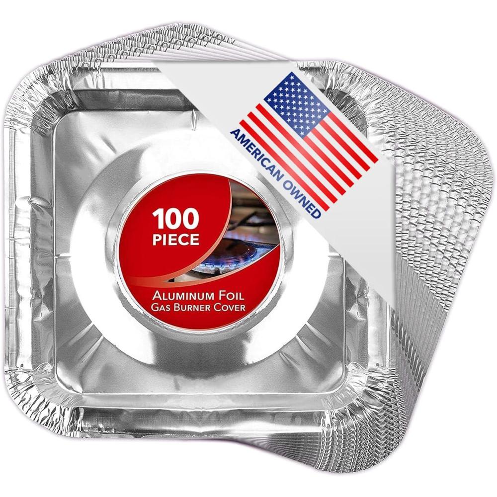 Disposable Gas Burner Liners (100 Pack) Aluminum Foil Square Gas Stove ...