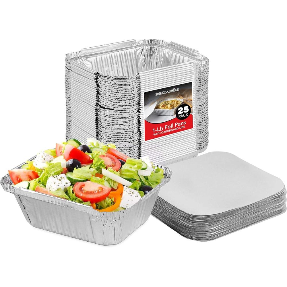 Stock Your Home 1 Lb Small Aluminum Pans with Lids (25 Pack) Foil Pans ...